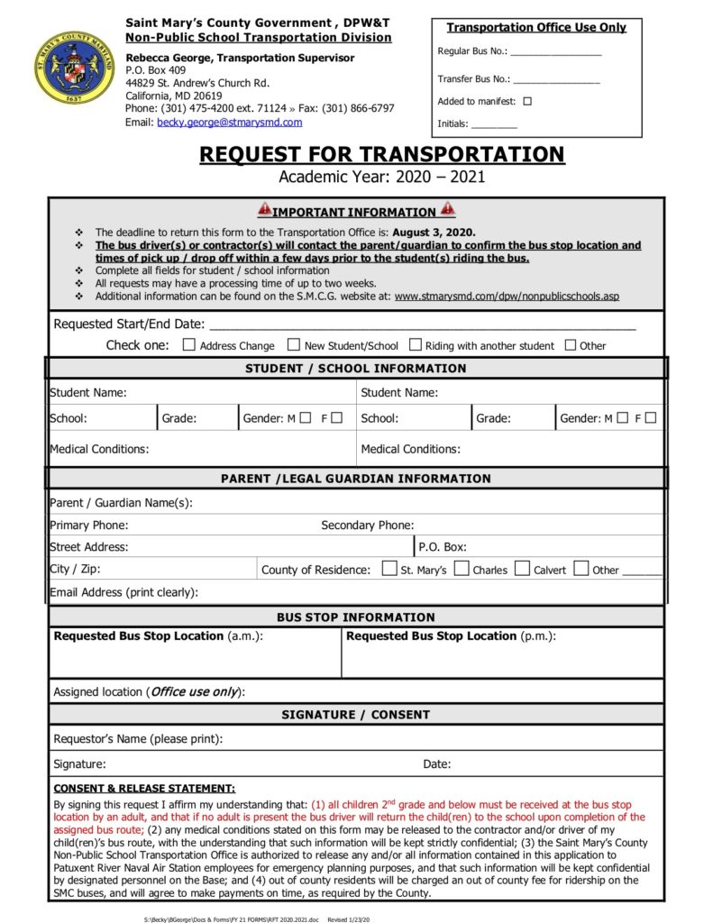 Bus Transportation – Father Andrew White, S.J. School